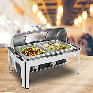13.5L Visible Window Buffet Chafing Dish Set, Stainless Steel Commercial Chafer Roll Top Food Warmer Warming Tray with Lid Ideal for Parties, Wedding, Festival Gathering (2 Tiers)