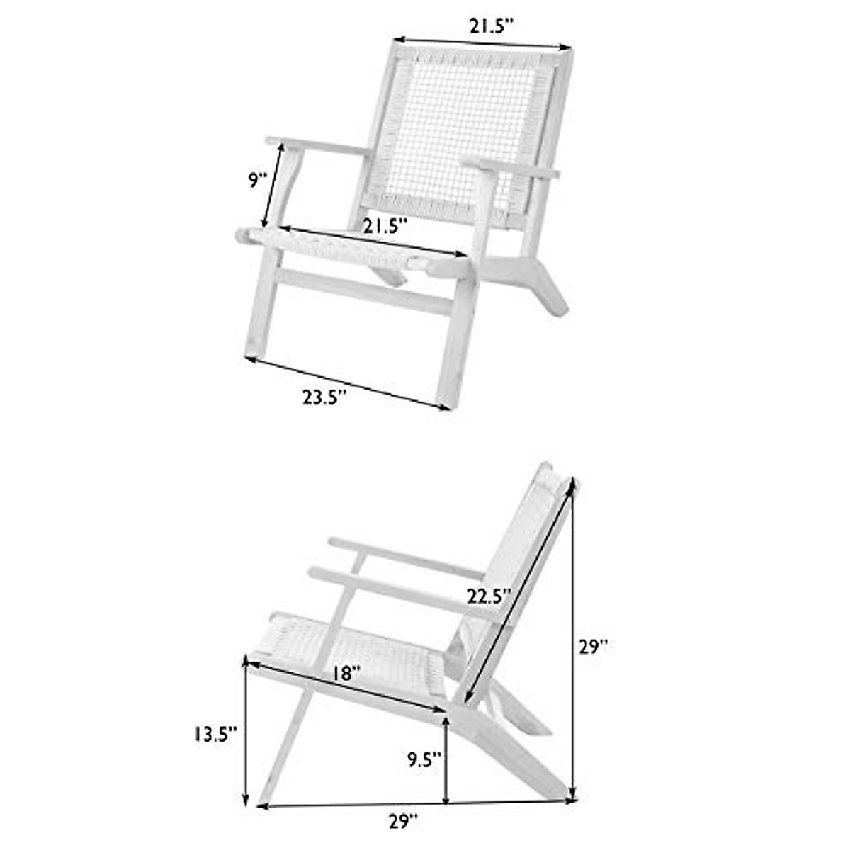 Patio Sense 63635 Vega Natural Stain Outdoor Chair Acacia Wood Construction Woven Web Seat Mid Century Design Comfortable Reclining Armchair Patio Lawn Garden Backyard Deck - Gray Cording