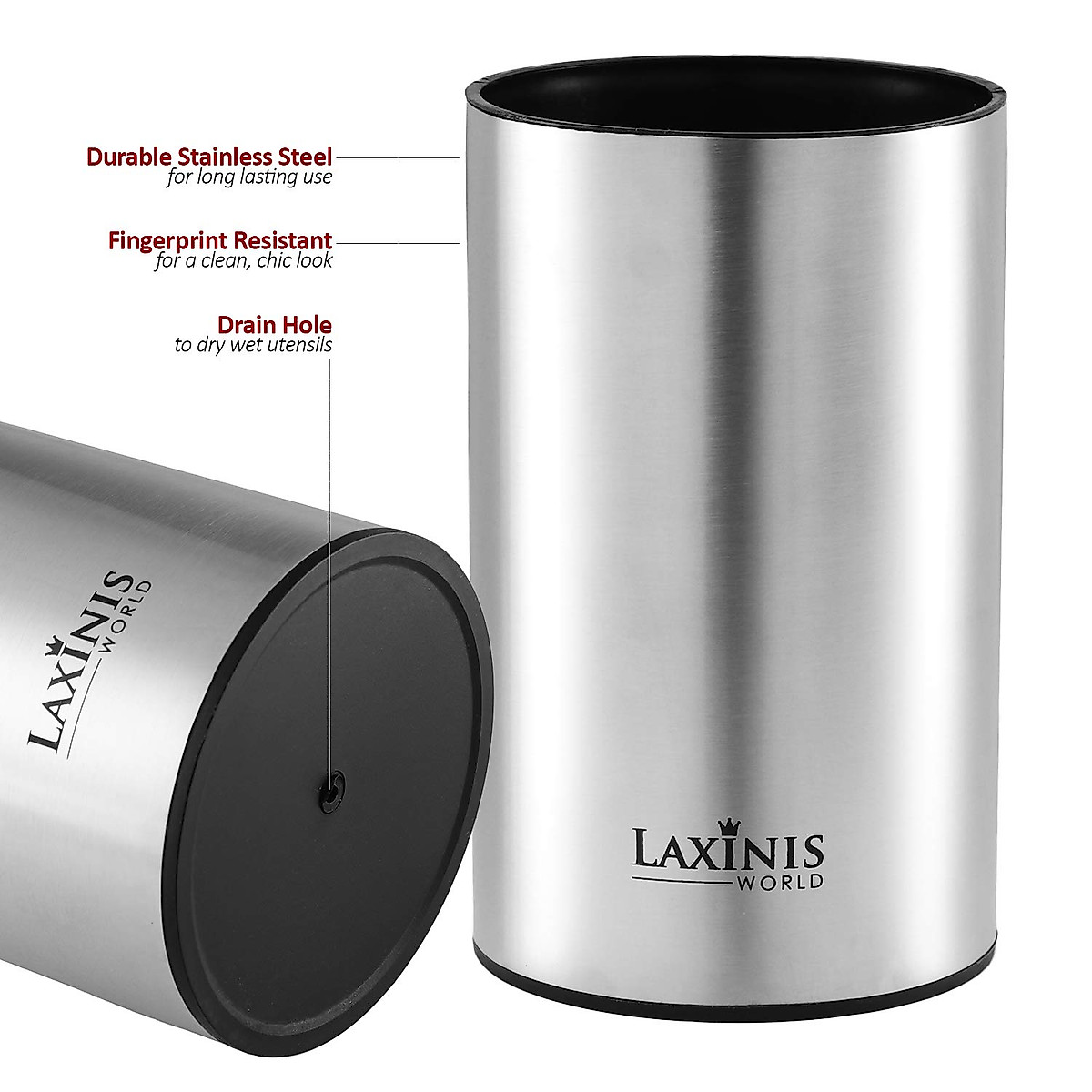 Stainless Steel Kitchen Utensil Holder, Kitchen Caddy, Utensil Organizer, Round Shape Utensils Crock, 7" by 4.3" (utensils not included)