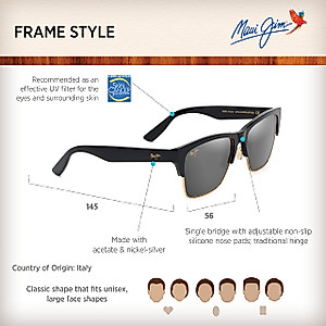 Maui Jim Men's and Women's Perico Polarized Classic Sunglasses, Black Gloss with Gold/Neutral Grey, Large
