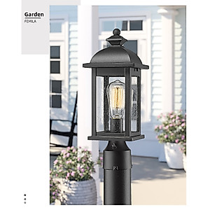 FEMILA Dusk to Dawn Outdoor Post Light, Waterproof Pole Lantern Light Fixture, Exterior Lamp Posts Outdoor Lighting for Garden Patio Yard Pathway Driveway, Clear Glass Panel, 4FD54P-PC BK
