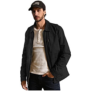 WenVen Men's Casual Canvas Cotton Lightweight Military Jacket (Black,M)