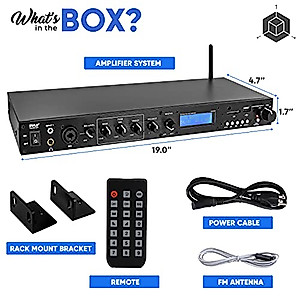 Pyle Rack Mount Studio Pre-Amplifier - Audio Receiver System w/ Digital LCD Display Bluetooth FM Radio Recording Mode Remote Control USB Flash or SD Card Reader Input and Output Jack - PPRE70BT