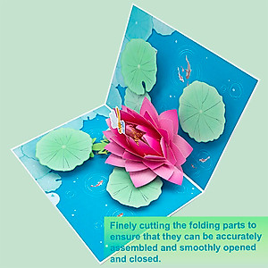 Sharonlily Dragonfly and Lotus Pop Up Card, 3D Water Lily Card, Birthday, Thank You, Congratulation, All Occasion