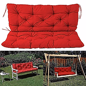 AvgnLxqe Outdoor Swing Cushions with Backrest,2-3 Seater Waterproof Soft Replacement Cushion with Tie,Garden Bench Cushion Thick Swing Pad for Patio Loveseat/Bench (red 59 * 39.3 * 3.9in)