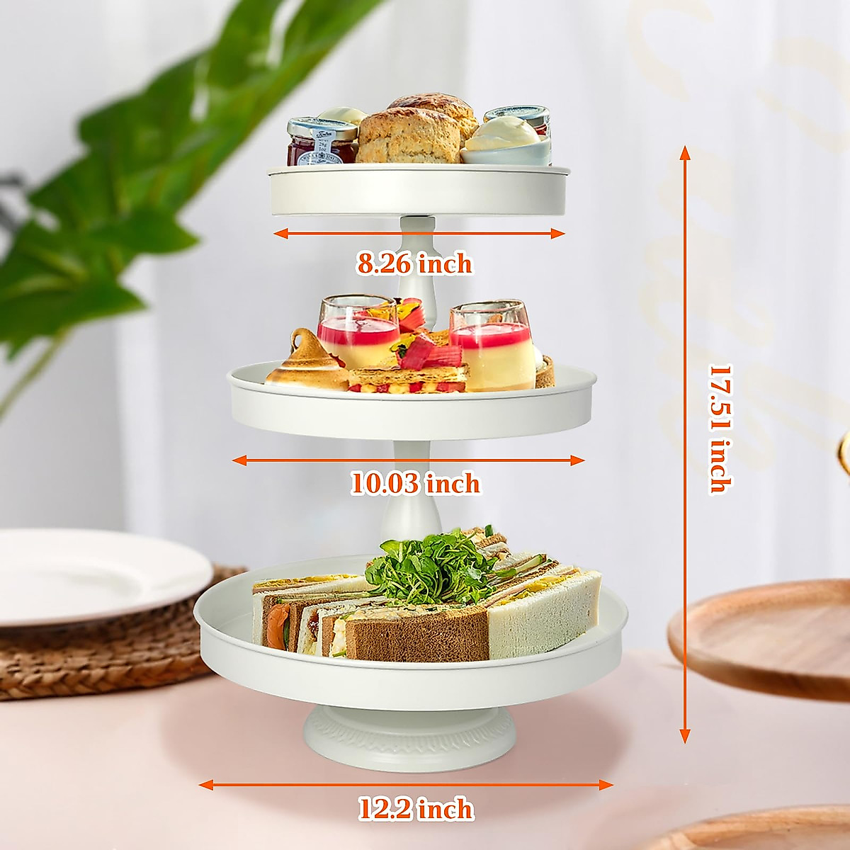 3 Tier White Cupcake Holder Farmhouse Tiered Tray Stand Serving Platter Rustic Cake Dessert Display Can Holds 50 Cupcakes for Parties and Events