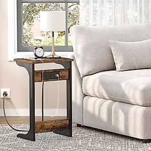 TUTOTAK Set of 2 C Shaped End Table with Charging Station, Tv Tray Table with 2 USB Ports and Outlets, Couch Table, Snack Table, Sofa Side Table for Small Spaces, Living Room, Bedroom TB01BB0442