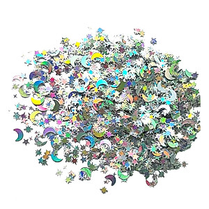 Hrovsur Table Confetti for Party - Star Moon Confetti Iridescent Metallic Glitter Foil Confetti for Birthday Anniversary Wedding Graduation Party Bachelorette Party Baptismal Party DIY (Silver)