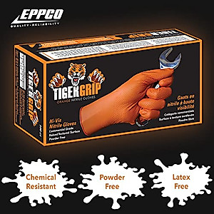 EPPCO TigerGrip 8-Mil Nitrile Glove Disposable Powder, Latex Free Textured Superior Grip Orange Gloves, XL, Box of 100