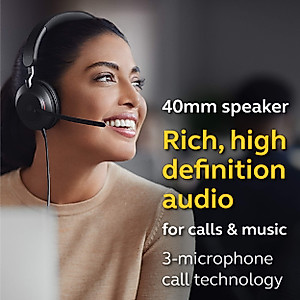 Jabra Evolve2 40 MS Wired Headphones, USB-C, Mono, Black – Telework Headset for Calls and Music, Enhanced All-Day Comfort, Passive Noise Cancelling Headphones, MS-Optimized with USB-C Connection