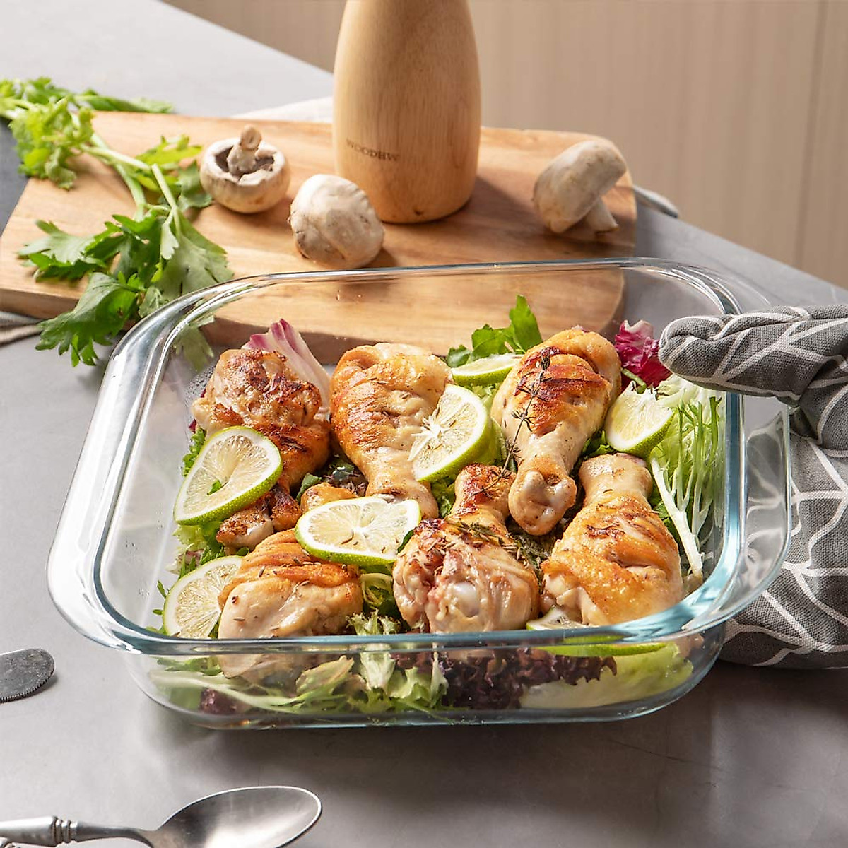 SWEEJAR Glass Bakeware, Rectangular Baking Dish Lasagna Pans for Cooking, Kitchen, Cake Dinner, Banquet and Daily Use, 9.4 x 9.4 x 2.4 Inches of Baking Pans