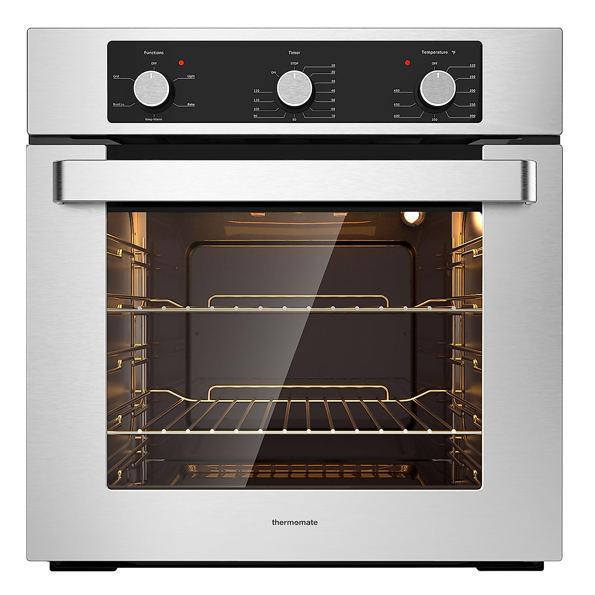 24" Single Wall Oven, ETL Certified, ThermoMate 2.79 Cu. Ft. Built-in Electric Oven with 5 Cooking Functions, Electric Wall Ovens with Stainless Steel Finish, Mechanical Knobs Control