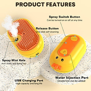 Cat Steam Brush for Shedding, Steam Brush for Cats with Release Button, 3in1 Self Cleaning Cloud Care Cat Hair Brush, Rechargeable Cat Deshedding Brush with Steam for Long & Short Haired Cats and Dogs