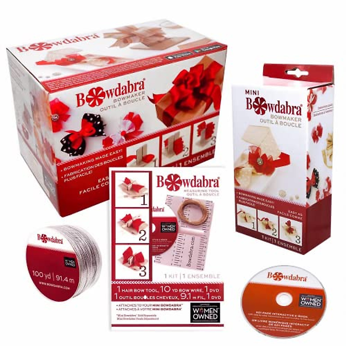 Bowdabra Combo Pack Bow Maker for Ribbon for Wreaths (Set of 4 Tools), Art Supplies Craft Kit Set, Bows for Crafts Wedding Decor, Arts and Crafts for Adults - Wreath Making Supplies Kit, Gray