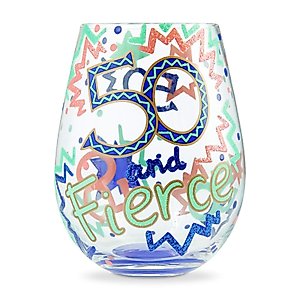 Enesco Designs by Lolita 50 and Fierce Hand-Painted Artisan Stemless Wine Glass, 1 Count (Pack of 1), Multicolor