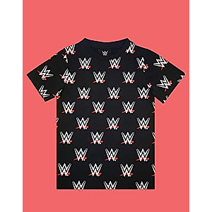 WWE Wrestling All Over Print Boys Kids Black Logo T-Shirt