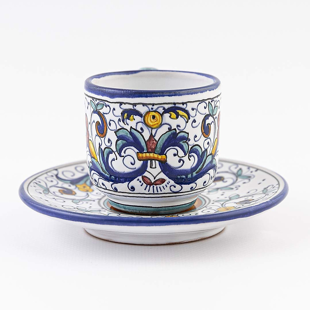 Fima thatsArte.com - Italian Ceramic Espresso Cup & Saucer Ricco Deruta Blu - Hand Painted Cup, Made in Italy Ceramics, Handmade Coffee Cups, Italian Ceramics Deruta, Italian Pottery