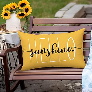 RABUSOFA Outdoor Waterproof Pillows Decorative Throw Pillows,12x20 Inch Patio Hello Sunshine Summer Pillow Covers,Yellow Waterproof Pillow Cases for Balcony Furniture Garden(2-12) (12"x20")