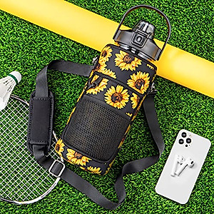 Half Gallon Water Bottle with Storage Sleeve BPA Free 64 OZ Water Bottle with Removable Straw & Time Marker to Drink Leakproof Reusable Gym Sport Water Jug Motivational Workout Water Bottle Women Men