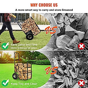 VEVOR Firewood Cart, 220 lbs Weight Capacity, Wood Carrier with Wheels, Binding Rope and Water-proof Tarp, Utility Log Rack for Storage or Move, Dolly Hauler for Indoor and Outdoor Fireplace, Black