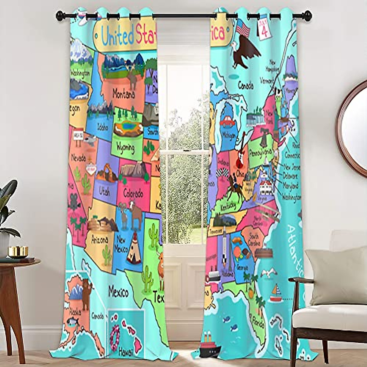 JretailAx United States Map Curtains Facts Geography USA Map Living Room Curtains United States Map Bedroom Blackout Curtains America Map Curtains W 42" L 63" Kids Teenager Boy Girl Gift 1