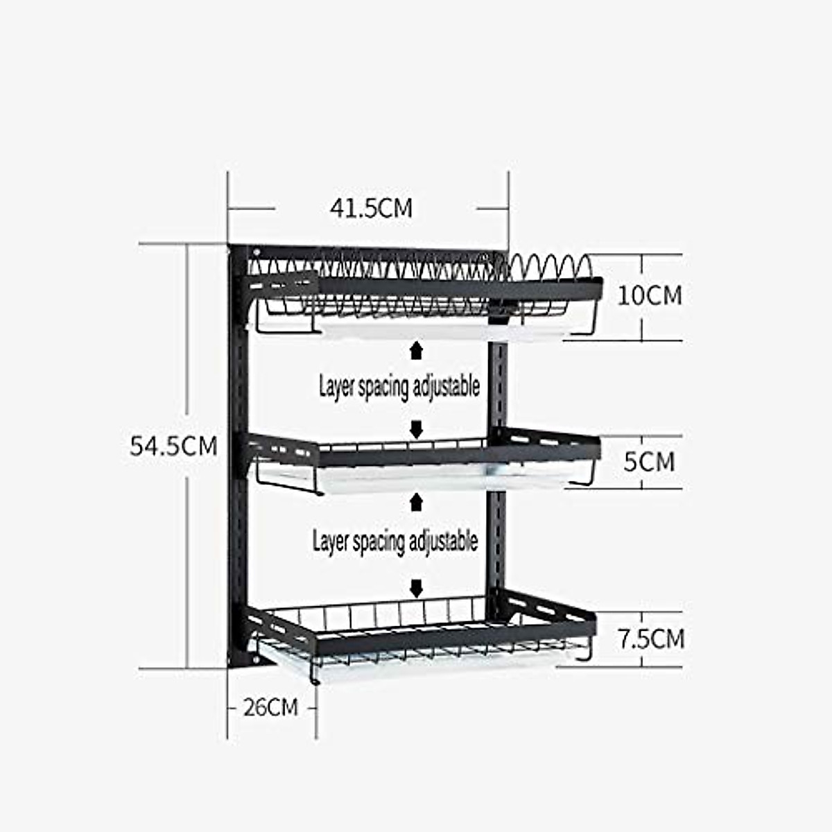 FEHUN Sinks,3-Layer Kitchen Shelf 415 * 26 * 545Cm,Wall-Mounted Stainless Steel Drain Rack Dish Rack with Holder,Chopsticks Cage