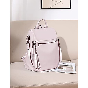 Telena Backpack Purse for Women, PU Leather Anti Theft Travel Backpack Purse Shoulder Bags with Tassel Pure Pink