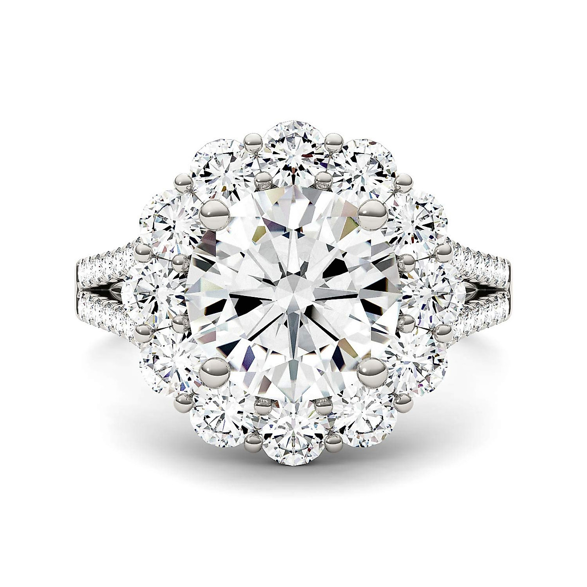 Charles & Colvard 14K White Gold Moissanite 9mm Round Engagement Ring-size 7.5 4.22cttw DEW