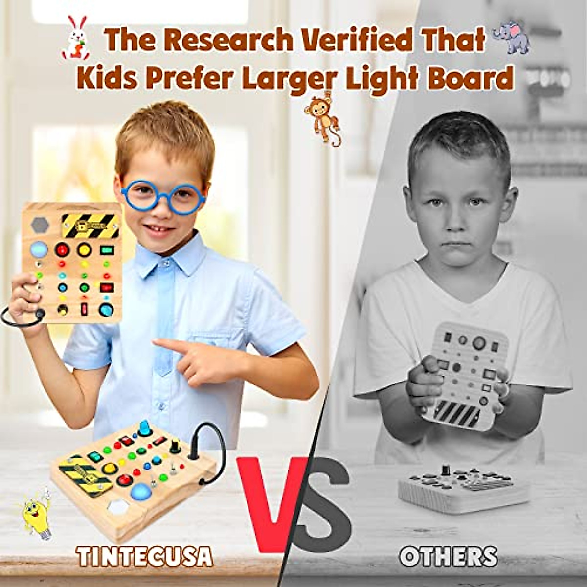 TINTECUSA Busy Board Montessori Toys for Toddler, Wooden Sensory Board Switch Toy with Shape Sorter LED Light Up Travel Toys Educational Plane Travel Activity for 1-6 Year Old Girls & Boys Gifts