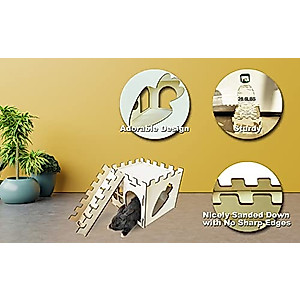 HIIMALEX Extra Large Sturdy Bunny Castle Hideout for Indoor Rabbits Play House with Stairs Round Edges Detachable Habitats for Rabbit Guinea Pig Chinchilla Hedgehog (Classic Castle with Ramp)