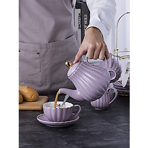Jusalpha Fine China 8 OZ Purple Coffee Cup/Teacup, Saucer, Spoons, Teapot and Creamer set, 17-Pieces (FD-TW17PC SET, Purple)