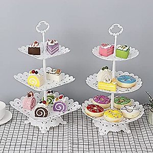 Set of 2 White 3-Tier Cupcake Dessert Stand with Base, Fruits Desserts Candy Sweets Buffet Display Plate Decor Serving Platter for Tea Party Wedding Birthday Baby Shower Celebration Home Decoration