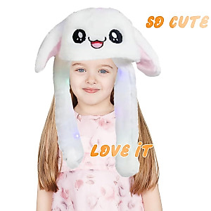 Arcimatto Animal Hat Plush Bunny Ears Moving Jumping Dress Up Cosplay Party Christmas Holiday Rabbit Cap for Kids Adults (White Rabbit)