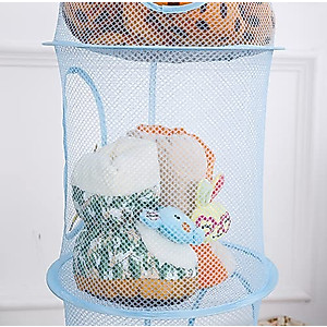 4 Tier Storage Organizer,43 1/2 x12 Inch Hanging Mesh Storage Basket with 2 Inch Screw-in Hooks,Folding Basket for Toys or Store Gloves,Shawls, Hats and Mittens, Attaches Easily to Any Rod (Blue)