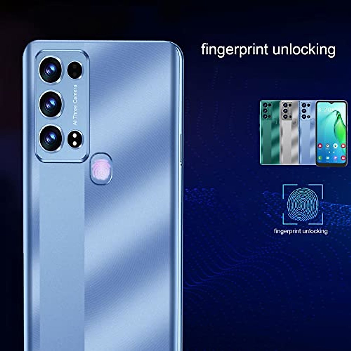 LANTRO JS Mobile Phone for Android 12, 6.5in 5G Network, 6GB RAM, 128GB ROM, Fingerprint & Face Unlock, Blue (EU Plug), Compatible with Smartphones