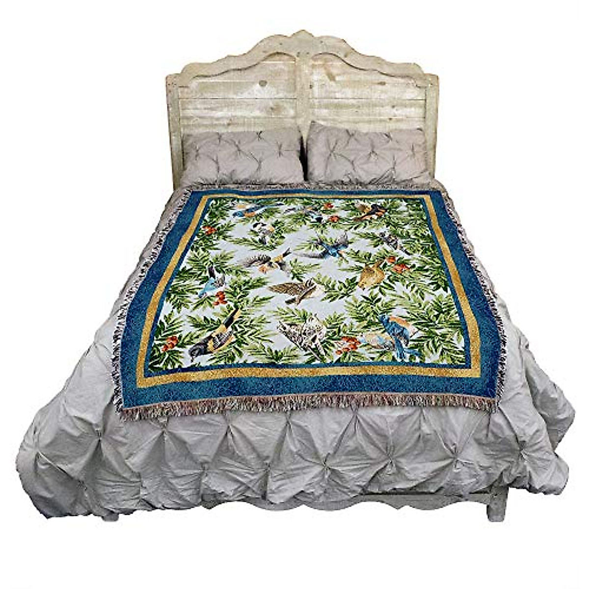 Pure Country Weavers Songbirds Blanket by Elena Vladykina - Bird Garden Floral Gift Tapestry Throw Woven from Cotton - Made in The USA (72x54)