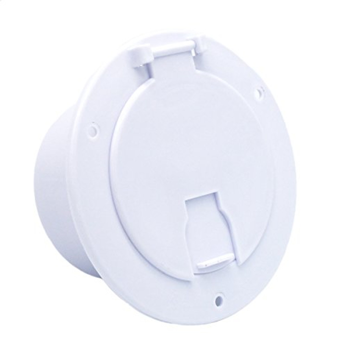 X-Haibei RV Cable Hatch, Round Trailer Camper Electric Power Cord Cable Hatch Cover for 30/50 Amp Cord, Fits 3-3/8 inch Dia. Hole, White Flip Up Cover