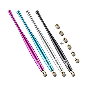 ELZO Capacitive Stylus Pens Premium Metal Slim Combo 4 Pcs Tips for All Touch Screens iPad & Android Tablets DELL/Samsung/HP/Asus/Surface/Samsung/iPhone/LG (Black, Silver, Light Blue & Rose Red)