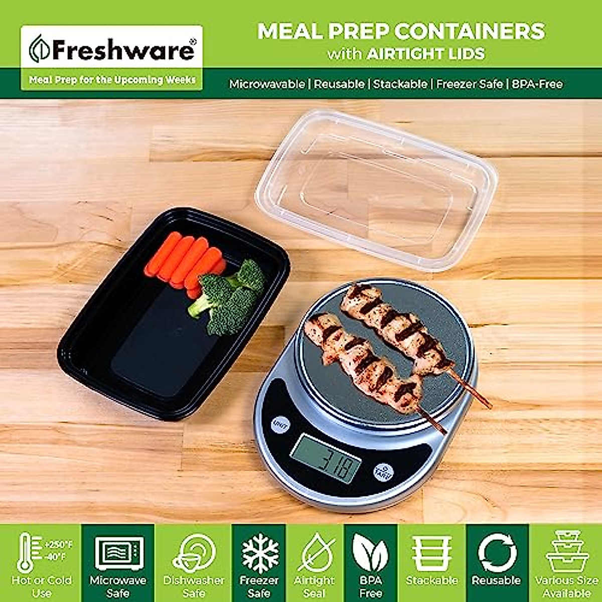 Freshware Meal Prep Containers [15 Pack] 1 Compartment Food Storage Containers with Lids, Bento Box, BPA Free, Stackable, Microwave/Dishwasher/Freezer Safe (28 oz)