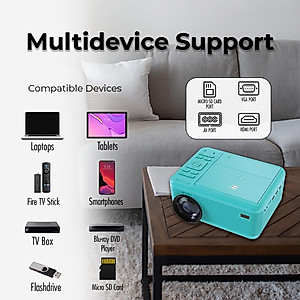 RCA PROJECTOR WITH BUILT-IN INTERNAL DVD PLAYER BLUETOOTH AND SPEAKER - Mini Portable - Indoor/Outdoor Projector and Screen Package - HDMI/AV/VGA/Micro SD Compatible - 1920x1080 Res