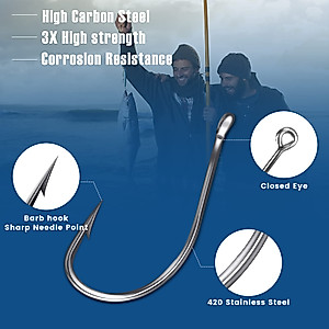 Carbon Steel Fishing Hooks 500 Pcs, Circle Hooks Assortment for Saltwater Freshwater Ice Fishing, Salt Water Fish Hooks for Catfish Trout Bass Octopus Multi Size 6 8 10 12 14 16 18 20 22 24