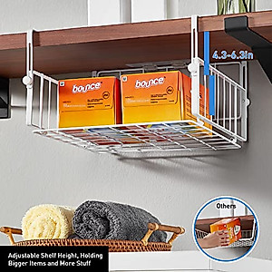 AmonHouseware 2 Pack Hanging Under Shelf Storage Basket,Adjustable Under Cabinet Add-on Storage Racks Slide-in Baskets Organizer for Laundry Room Kitchen Pantry Desk Bookshelf, White