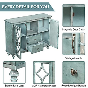 Buffet Cabinet with Storage, Storage Sideboard with 2 Glass Doors and 2 Drawer, Kitchen Console Table with Open Shelves and Storage Compartment, Accent Cabinet for Dining Room, Living Room, Bedroom
