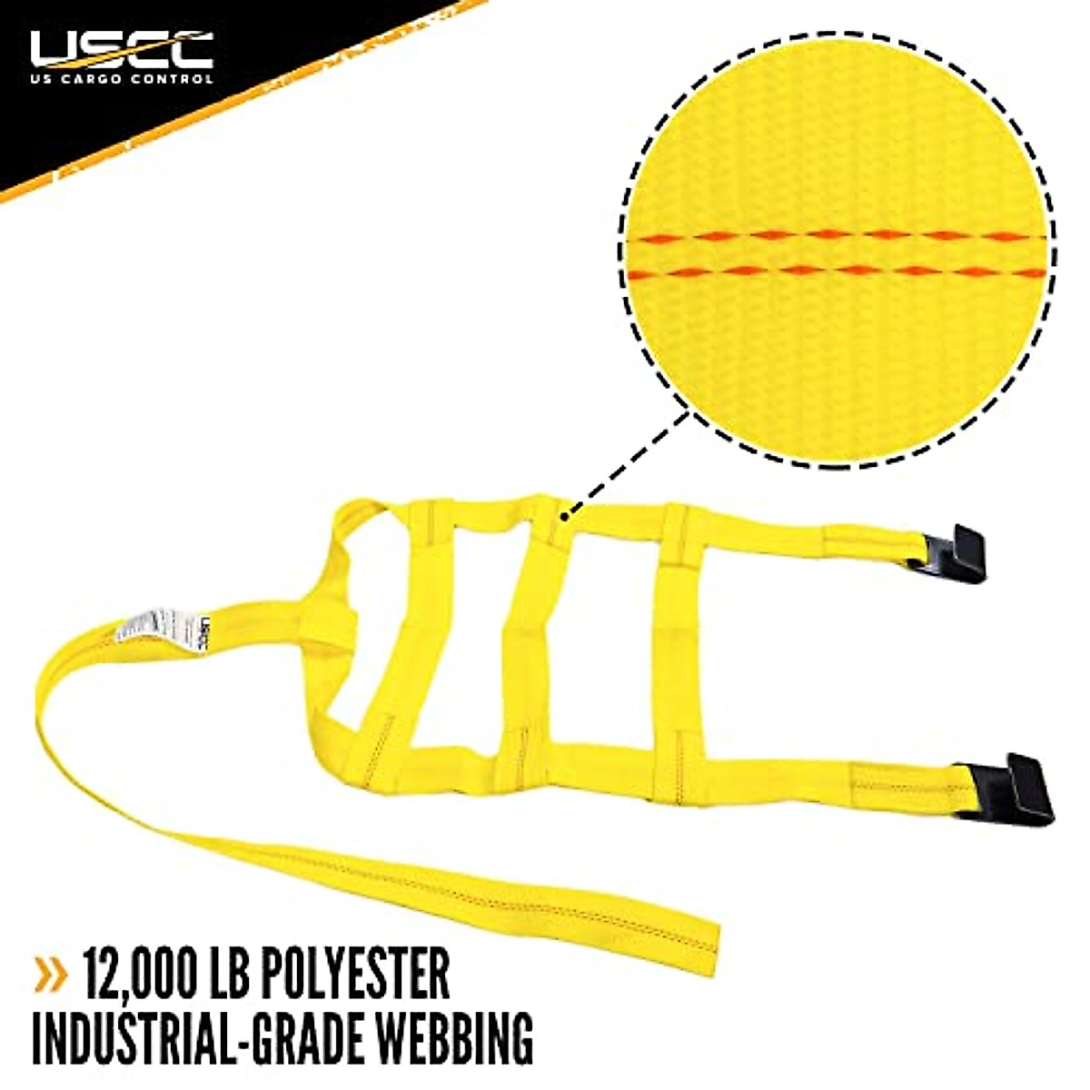 US Cargo Control Tow Dolly Basket Strap, Yellow Car Dolly Strap with Flat Hook End Fittings, Great for Tow Dolly Car Hauling, Fits Most 14-17 Inch Wheels, 3,333 Pound Working Load Limit
