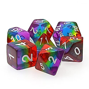 DND Dice Set RPG Rainbow Dice for D&D Dungeons and Dragons Pathfinder Role Playing Game Table Games 5 Colors Transparent Dice with Dice Bag