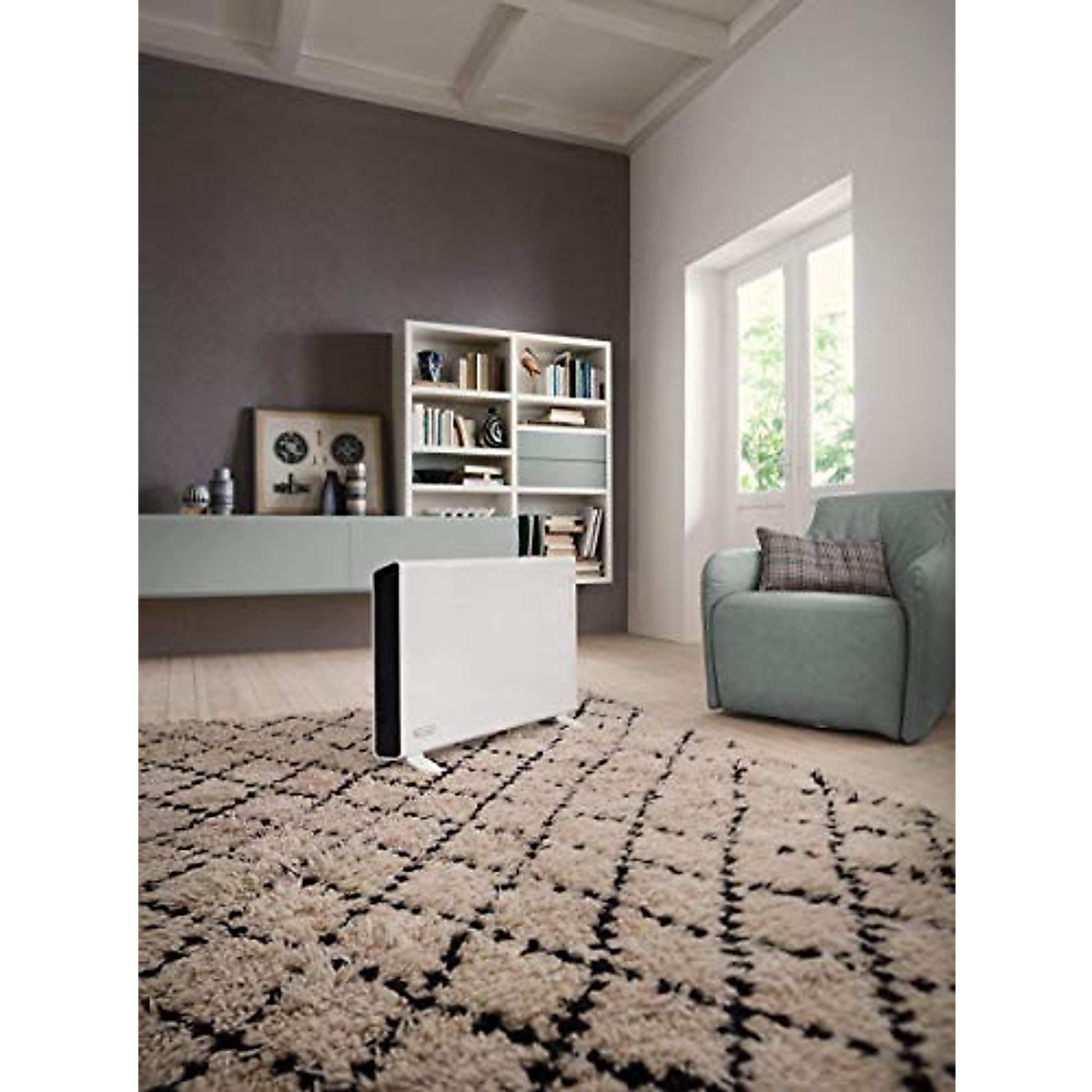 DeLonghi Convection Panel Heater, Full Room Quiet 1500W, portable electric heater is freestanding/easily wall mounted. Energy Saving, quick heat distribution, timer, white, HCX9115E