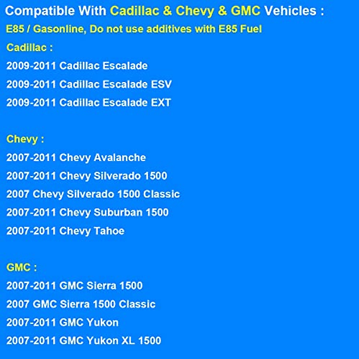 E85 Gas Cap, Fuel Gas Cap Replace GT295, 20915990 Compatible with Chevy GMC Cadillac - 2007-2011 Avalanche, Silverado 1500, Suburban 1500, Tahoe, 2007-2011 Sierra 1500, Yukon, 2009-2011 Escalade, More