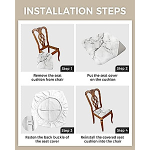 Chair Seat Cover, Marble Texture White Gray Dining Chair Slipcovers Strech Removable Chair Covers Protection for Wedding, Party, Banquets, 13.7"x 13.7" Set of 4