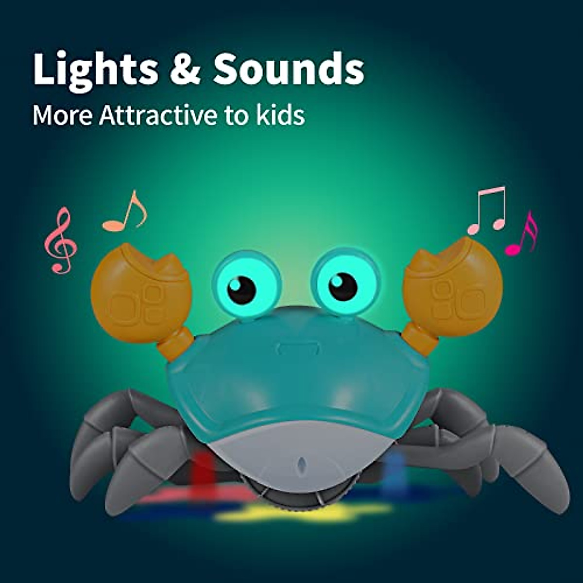 Aprilwolf Escape Crawling Crab, Tummy Time Baby Toys, Sensing Interactive Walking Dancing Toy with Music Sounds & Lights, Infant Fun Birthday Gift Toddler Boy Girl Pet Dog