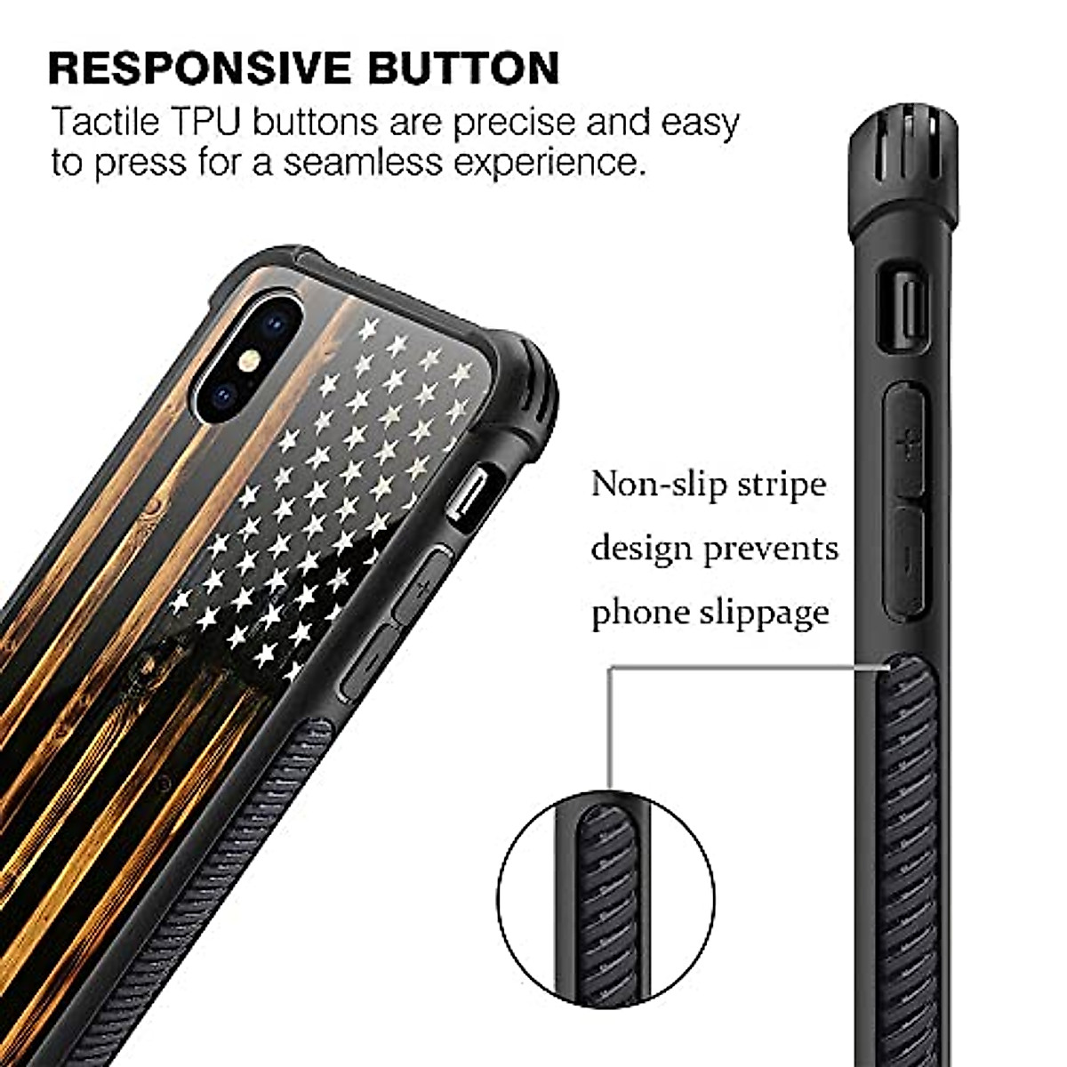 iPhone XR Case, Classic Wood Grain Old Flag iPhone XR Cases for Man Boys Girls Dual Layer Shockproof Rugged Cover Soft TPU + Hard PC Bumper Cool Cover Case for iPhone XR